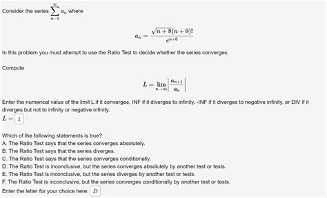 solved consider the series ∑n 1∞an where an en 6n 8 n 9 in