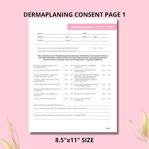 Dermaplaning Consent Form Diy Editable Printable 2 Page Canva Etsy