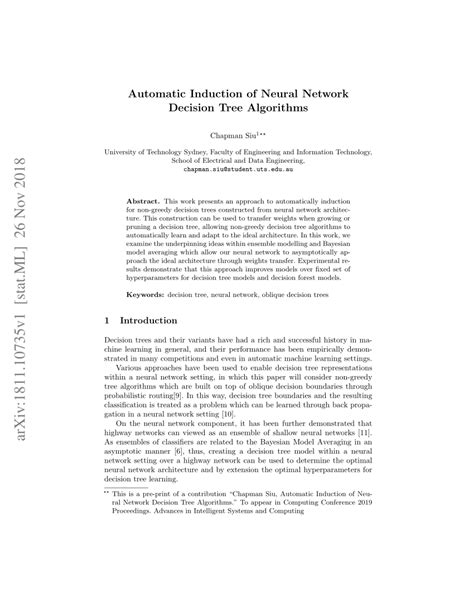 Pdf Automatic Induction Of Neural Network Decision Tree Algorithms