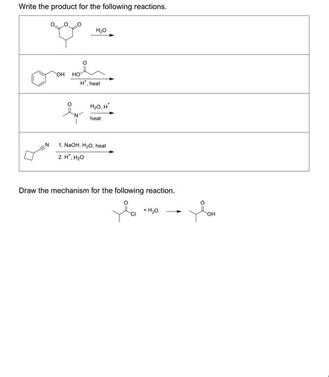 solved write the product for the following reactions draw