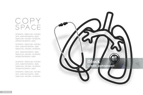 청진 기 케이블 블랙 컬러에서 만든 폐 모양 및 의료 과학 기관 개념 디자인 그림 복사 공간 벡터 Eps 10와 흰색 배경에