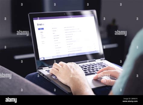 Email Inbox On Laptop Screen List Of Messages Man Checking Received E Mail Spam Junk And