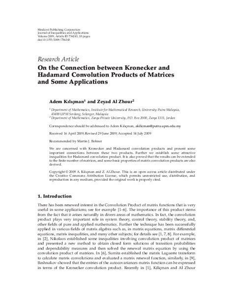 Pdf On The Connection Between Kronecker And Hadamard Convolution Products Of Matrices And Some