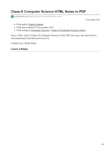 class x computer science html notes in pdf pdf business technology and engineering