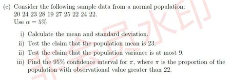Solved C Consider The Following Sample Data From A No