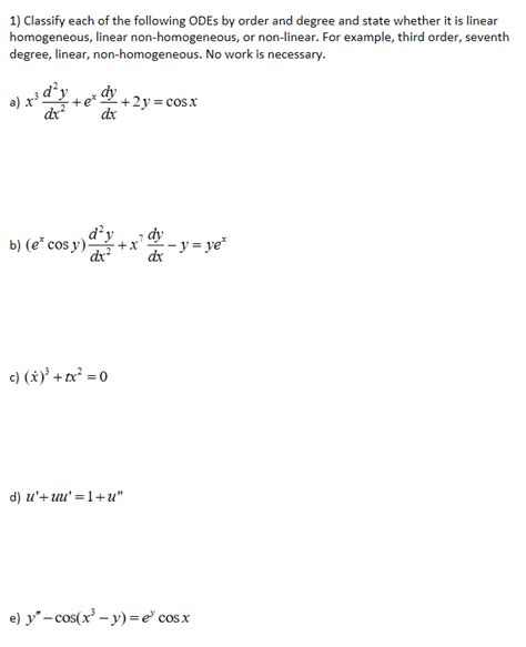 Solved Classify Each Of The Following ODEs By Order And Chegg