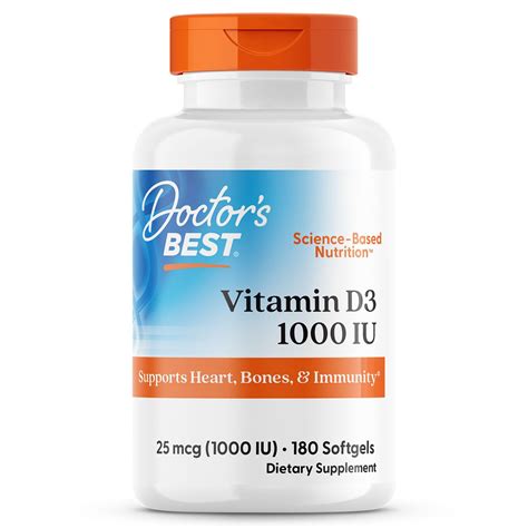 Doctors Best Vitamin D3 1000 Iu Softgel Capsules 180 Count For Bone
