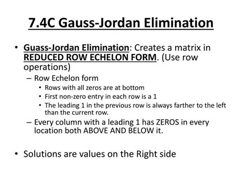 PPT C Gauss Jordan Elimination PowerPoint Presentation ID