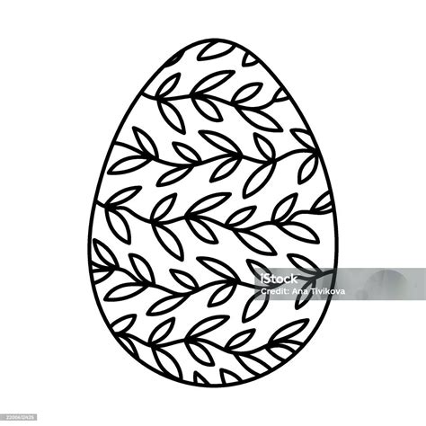 부활절 달걀 찾기를 위해 잎이 꼬인 사랑스러운 윤곽선이 그려진 달걀 종교적인 봄 휴일을 축하하기 위한 트렌디한 라인 클립 아트