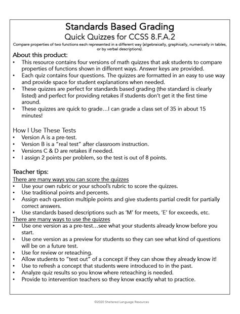 Compare Functions Quiz Multiple Versions By Teach Simple