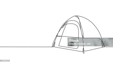 캠핑 텐트 편집 가능한 획 및 복사 공간을 사용한 연속 선 그리기 0명에 대한 스톡 벡터 아트 및 기타 이미지 0명 개념 개념 기호 Istock
