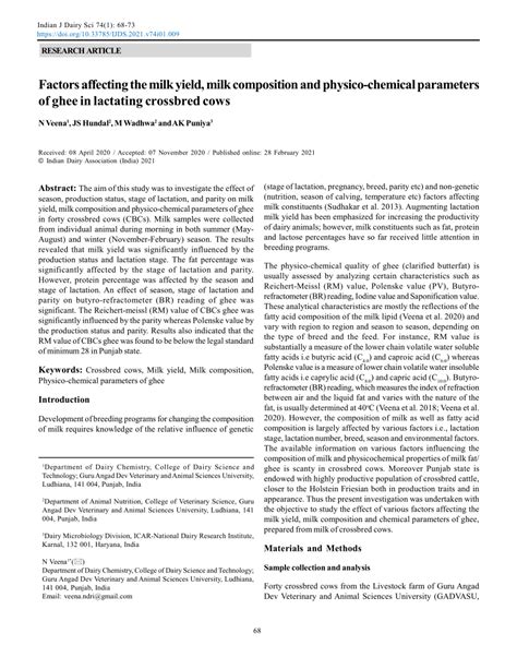 Pdf Factors Affecting The Milk Yield Milk Composition And Physico