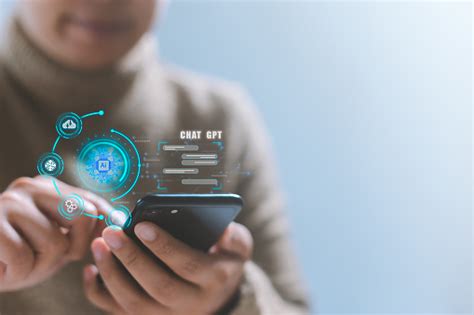 스마트폰 디지털 Ai 챗봇을 손가락으로 가리키며 소통하고 상호 작용하여 비즈니스를 돕습니다 로봇 응용 프로그램 대화 도우미
