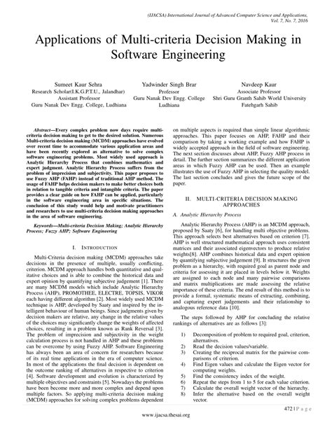 Pdf Applications Of Multi Criteria Decision Making In Software