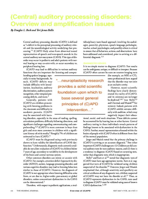 Pdf Central Auditory Processing Disorders