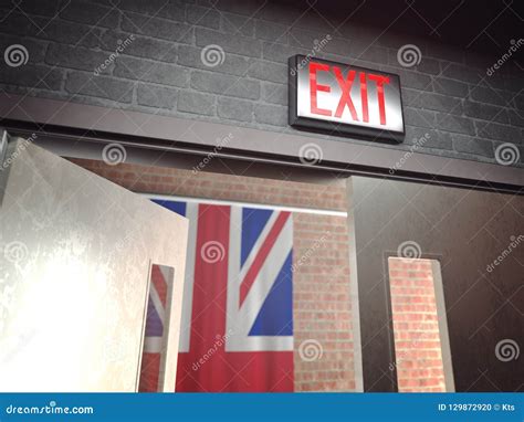 Glowing Red Exit Sign United Kingdom European Union Stock Photo Image Of Agreement Exit