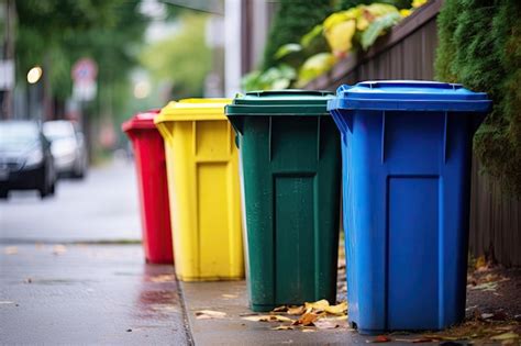 Premium Ai Image Colored Recycling Bins On The Street Generative Ai