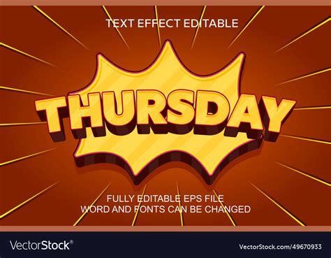 3d Text Effect Thursday Editable Royalty Free Vector Image