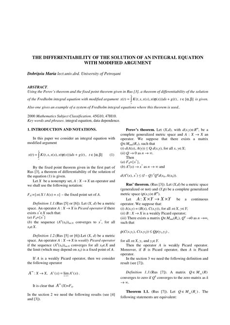 Pdf The Differentiability Of The Solution Of An Integral Equation
