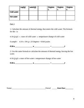 Lab Specific Heat And Energy By Middle Babe Science Lessons TPT