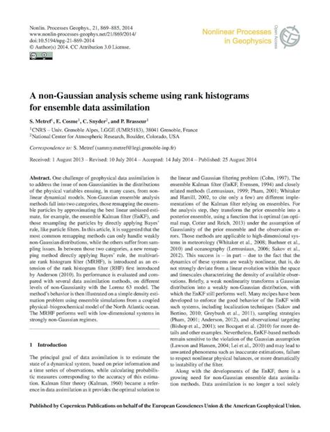 Pdf A Non Gaussian Analysis Scheme Using Rank Histograms For A Non Gaussian Analysis