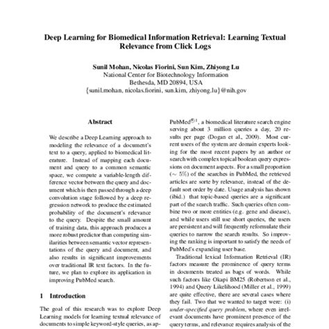 Deep Learning For Biomedical Information Retrieval Learning Textual Relevance From Click Logs