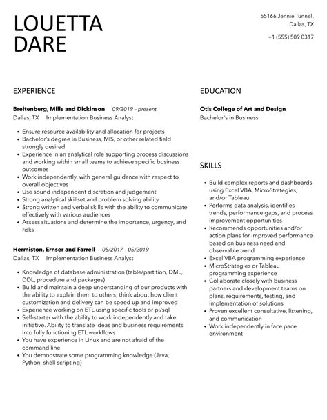 Implementation Business Analyst Resume Samples Velvet Jobs