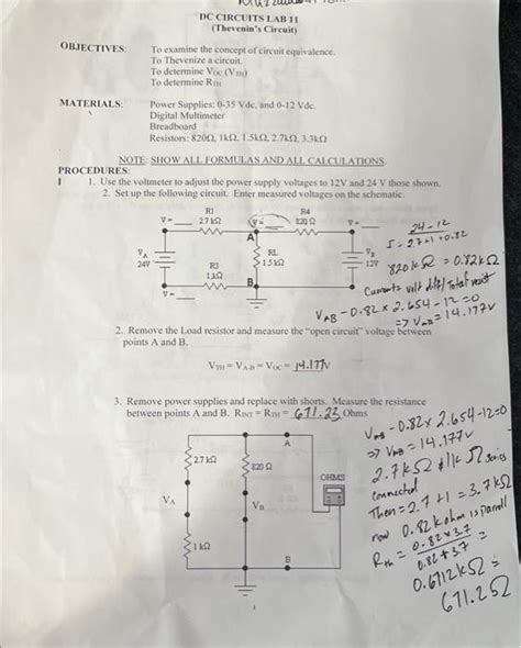 Solved DC CIRCUITS LAB 11 Thevenin S Circuit OBJECTIVES Chegg Com