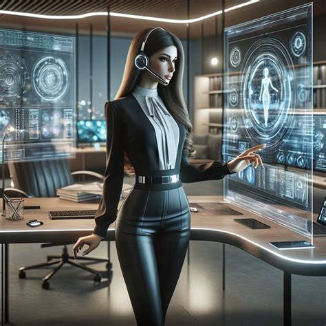 Sophisticated Virtual Assistant In Futuristic Workspace Ai Art