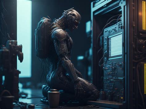 Premium Ai Image Smart Male It Programer Working On Desktop Computer In Data Center System