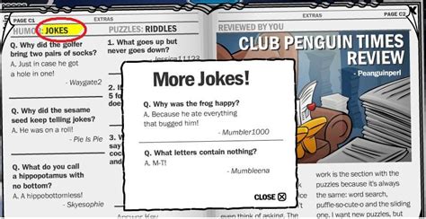 Newspaper Secret Jokes Found Lvashleys Club Penguin Cheats