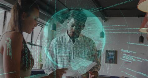 Data Analyst Reviewing Documents With Holographic Interface Free
