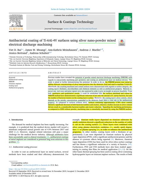Antibacterial Coating Of Ti 6al 4v Surfaces Using Silver Nano Powder Mixed Electrical Discharge