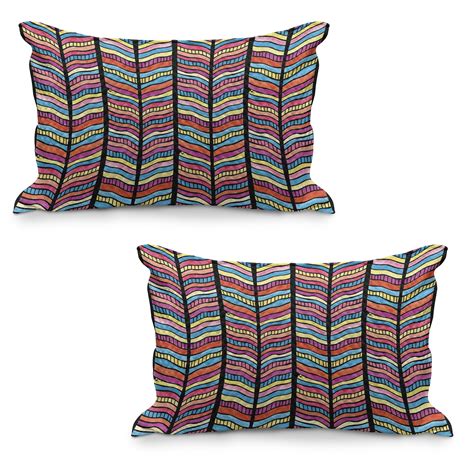 Abstract Quilted Pillowcover Set Of 2 Watercolor Style Colorful Rainbow Leaf Like Modern Design
