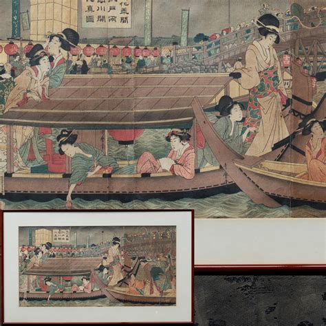 浮世絵 真作 喜多川歌麿 木版画 文化年間江戸両国川開之真図 花火 江戸時代 当時摺 錦絵 初出し Ukiyoe Ikkei 2 美人画