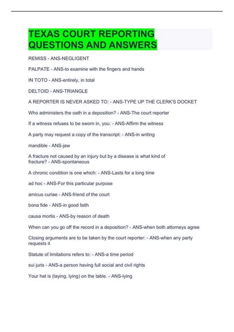 Texas Court Reporting Questions And Answers Court Reporting Stuvia Us