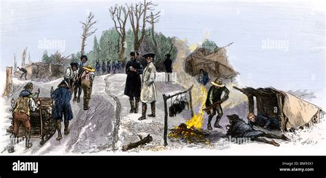 Continental Soldiers At Winter Camp In Valley Forge Revolutionary