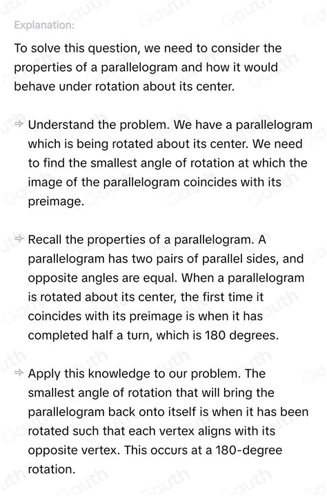 Solved 34 Select The Correct Answer A Parallelogram Rotates About Its Center At What Angle Of
