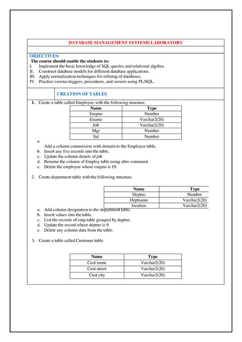 Dbms Lab Manual 2018 Database Management Systems Laboratory