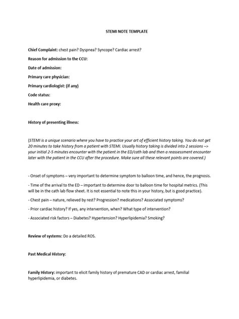 Stemi Note Template Pdf Myocardial Infarction Cardiovascular Diseases