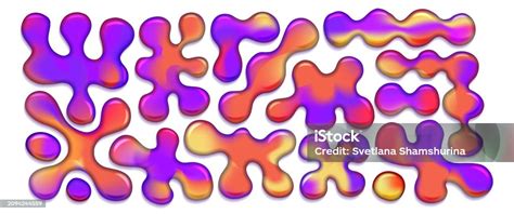 메쉬 그라데이션 무지개 빛깔의 모양 세트입니다 추상적인 밝은 유체 무지개 착색 요소 유기 홀로그램 거품 네온 미래 지향적 인 3d 사실적인 동적 형태 현대 미래 80 년대