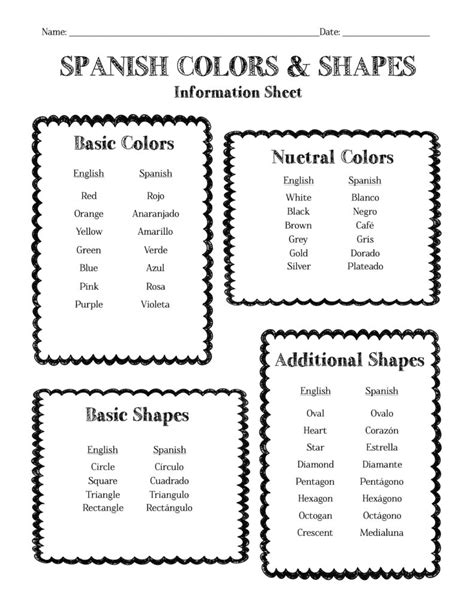 Spanish Colors And Shapes Information Sheet Worksheet And Answer Key