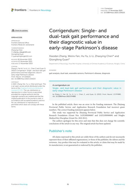 Pdf Corrigendum Single And Dual Task Gait Performance And Their Diagnostic Value In Early
