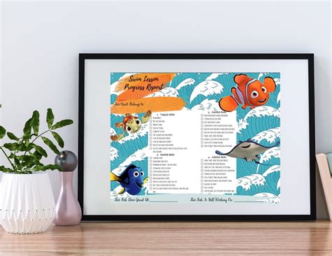 Swim Lesson Progress Report Card Certificate Checklist Pdf Digital Print Nemo Dory Swimming