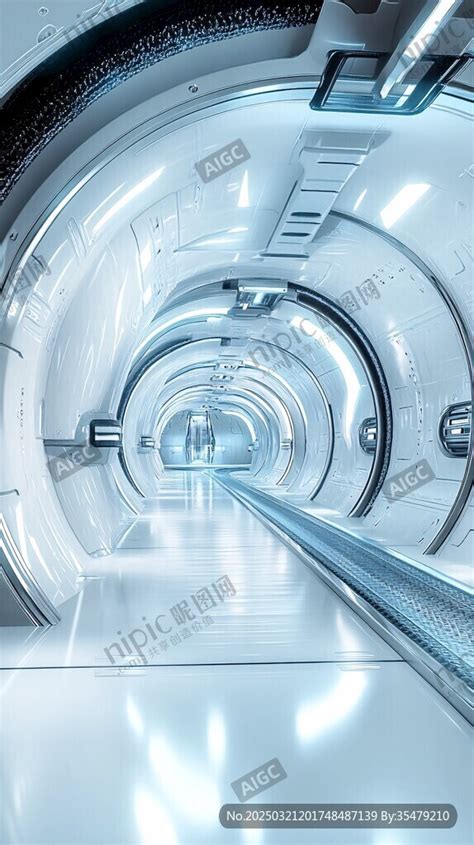 Ai创作图科幻 隧道 未来 金属 蓝色 光线 反射 技术 流畅 曲线 圆形 透视 深度 虚拟现实 太空旅行 城市探险 先进 创新 未来派 光滑 流线型 金属质感 数字艺术 虚拟环境 超现实