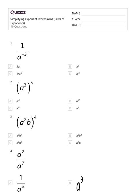 Exponents Worksheets For Th Class On Quizizz Free Printable