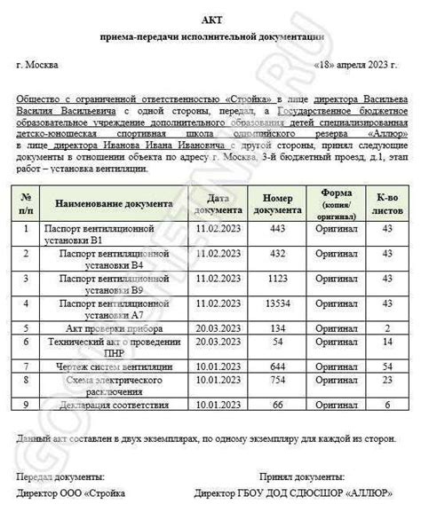 Образец акта передачи исполнительной документации заказчику в 2025 году