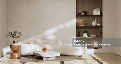 소파와 장식 일본어 현대 방 인테리어 와비사비 스타일3d 렌더링 0명에 대한 스톡 사진 및 기타 이미지 0명 3차원 형태 가구 Istock