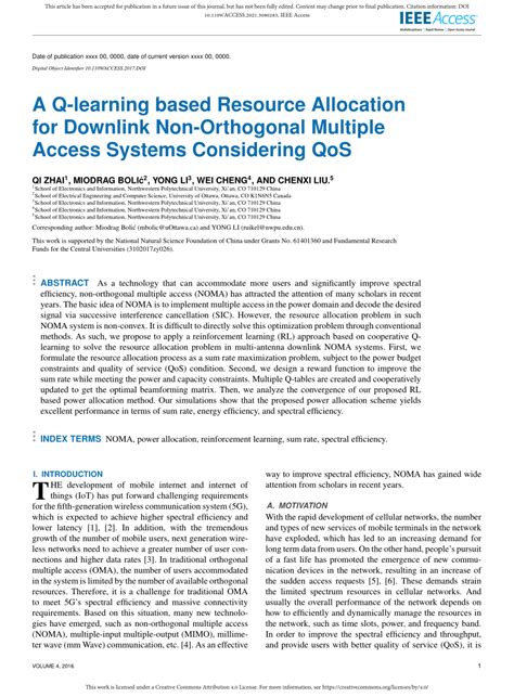 Pdf A Q Learning Based Resource Allocation For Downlink Non