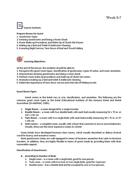 Week 5 7 Prepare Rooms For Guest Pdf Bed Room